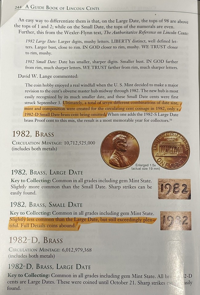 1982 P,D Zinc,Copper Lincoln Cent Complete (SMALL DATE) Set (CIRCULATED ...