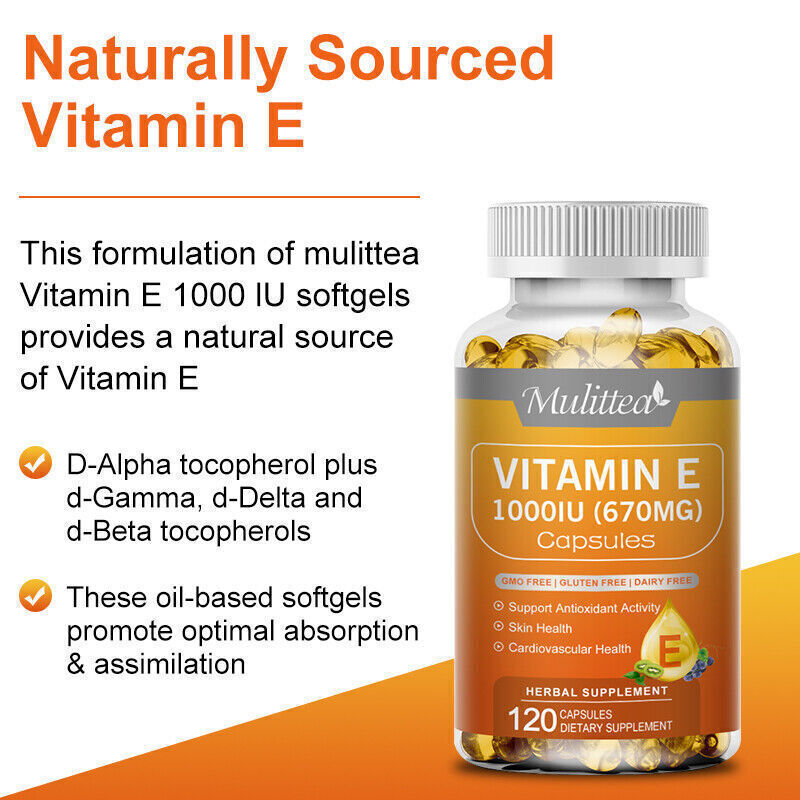 Vitamin E 1000 Iu 670mg Capsules - Supports Skin, Hair, Immune and Eye ...