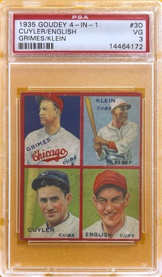 1935 Goudey - 4-in-1 - #3D CUYLER/ENGLISH/GRIMES/KLEIN - PSA 3 | eBay