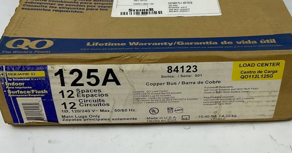 SQUARE D QO112L125G LOAD CENTER 125A SER. S01 120/240VAC | eBay