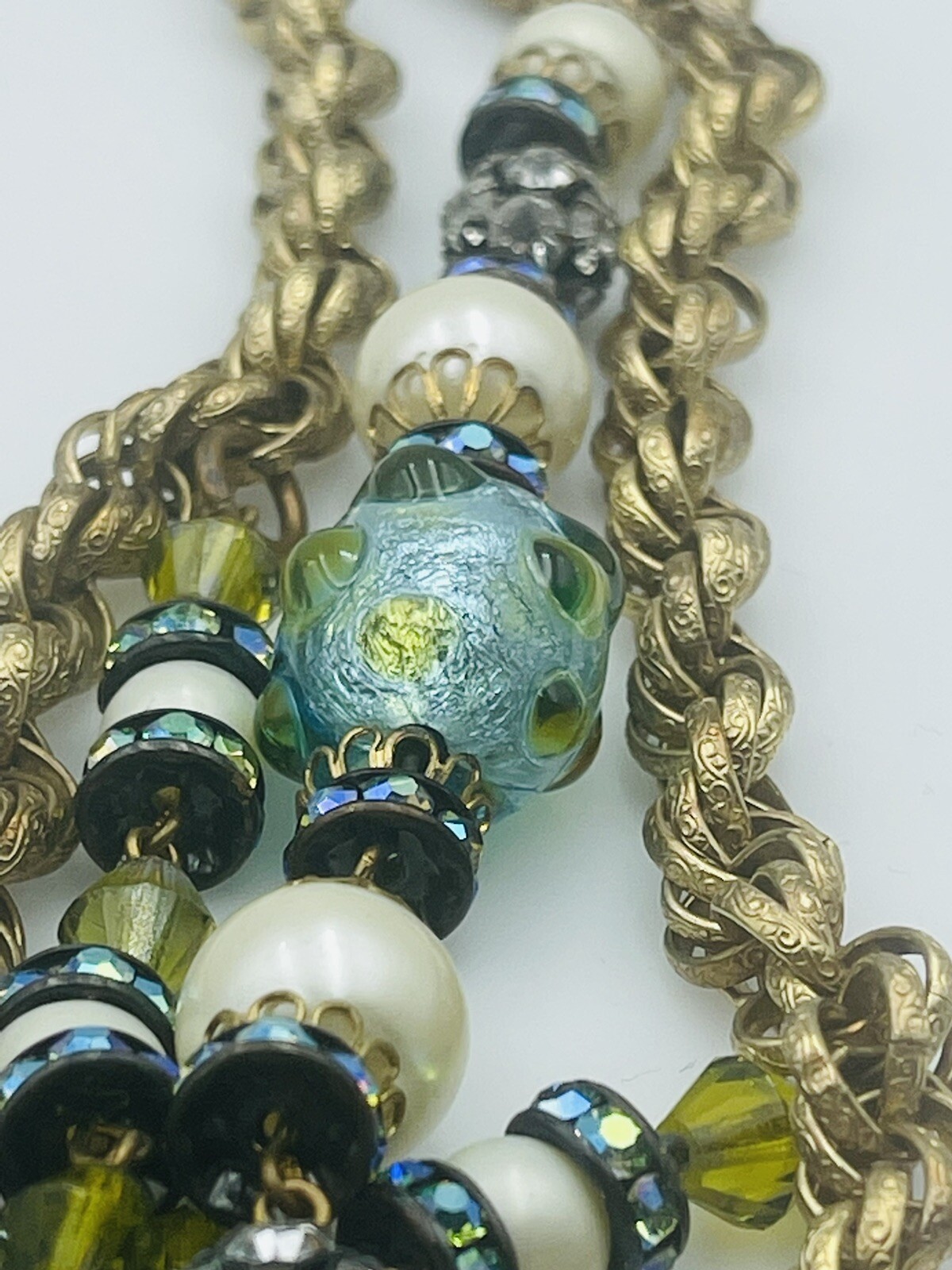 Hobe Vintage Gold Plated Art Glass Bead Multi Chain Statement Necklace ...