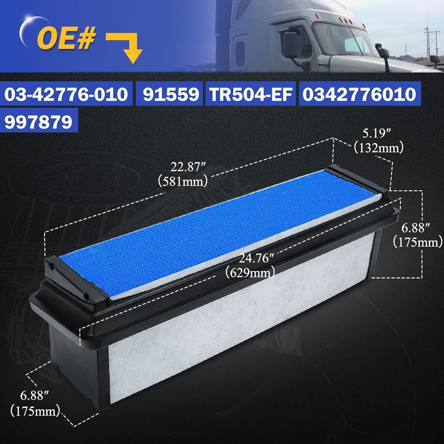 3 PCS 03-42776-010 Engine Air Filter Fit For 2018-2022 Freightliner ...