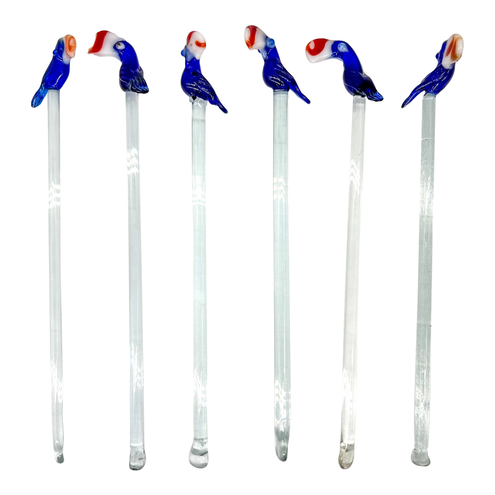 Vintage Cobalt Blue Glass Toucan Bird Swizzle Sticks/ Cocktail Stirrers ...