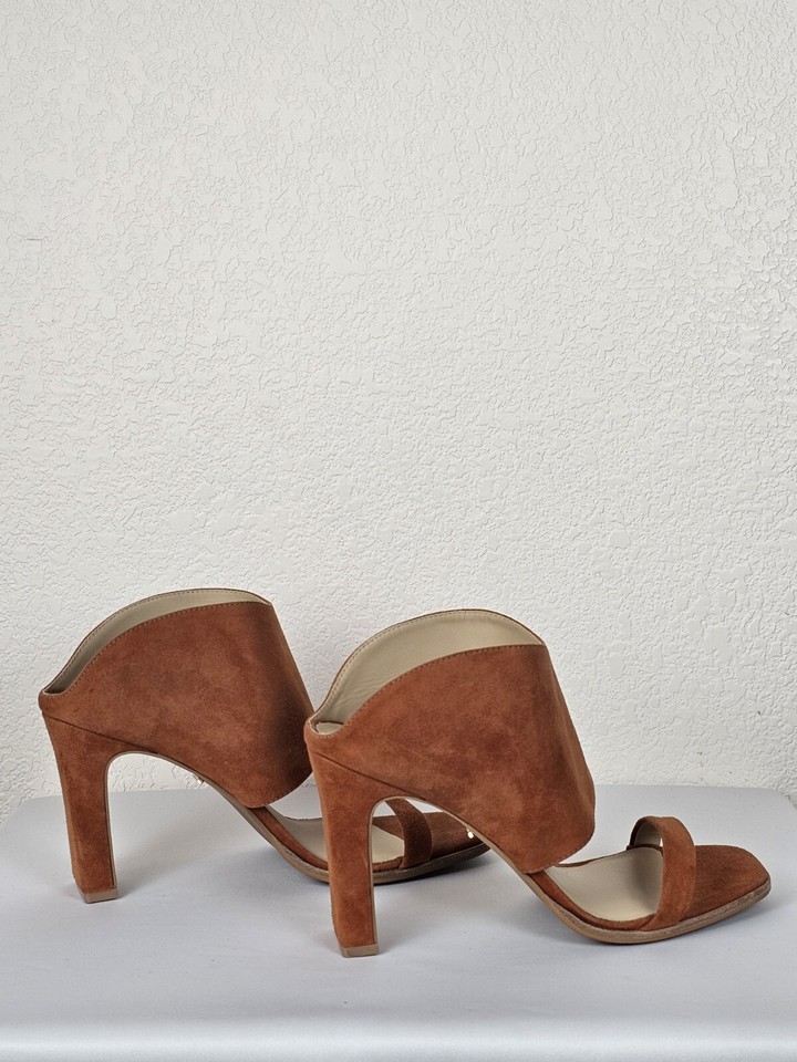 42 Gold Linx Mecca Tan Suede Slide Sandal Heels Sz 10 | eBay