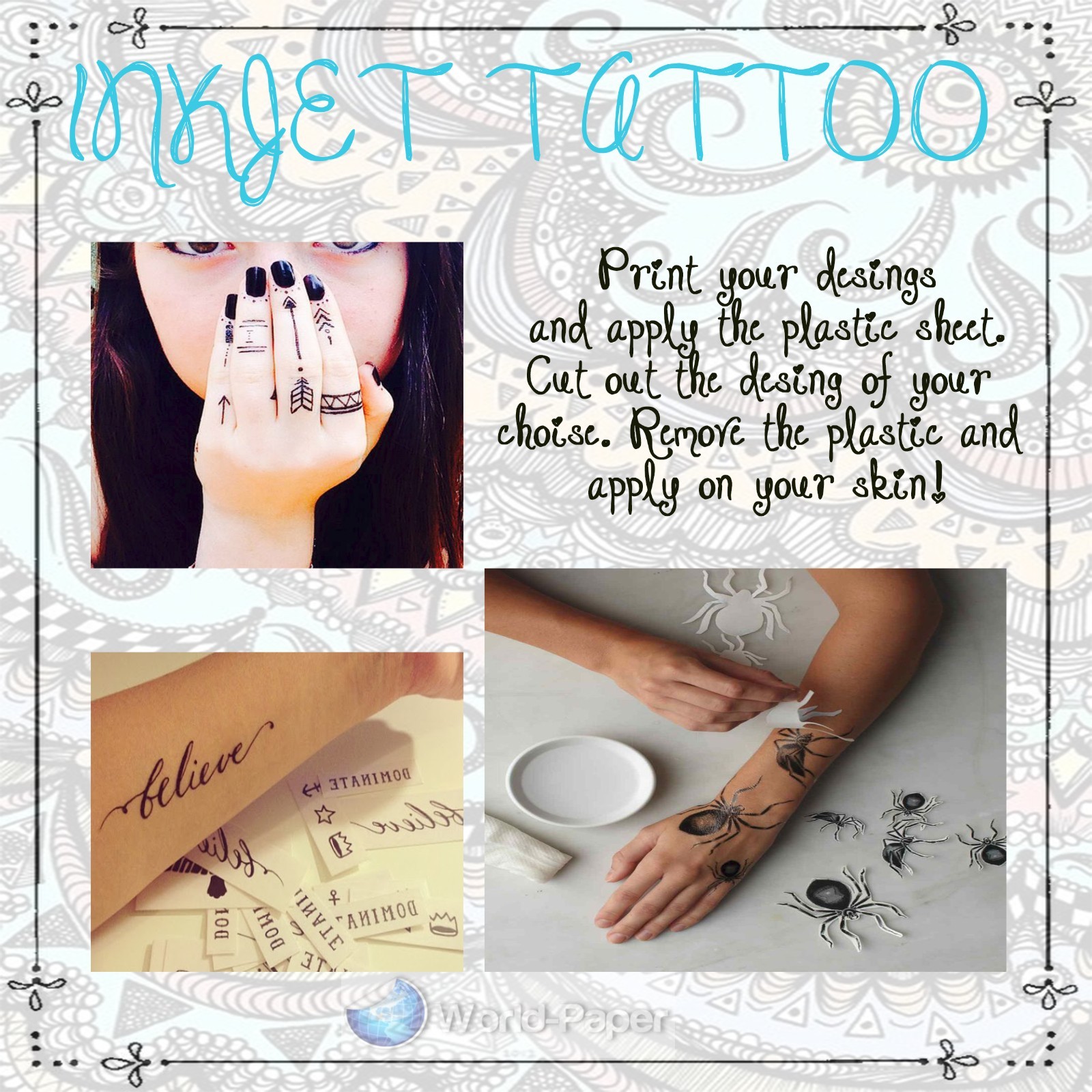 Temporary Body Art INKJET TATTOO Sticker 25 Sheets 8.5" x 11" | eBay