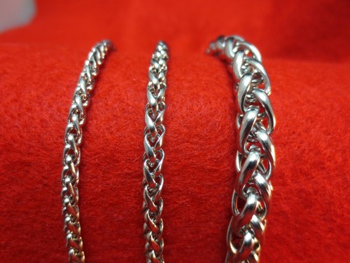 3/4/7 MM Mens 16-60" STAINLESS STEEL SILVER BRAIDED WHEAT ROPE CHAIN ...
