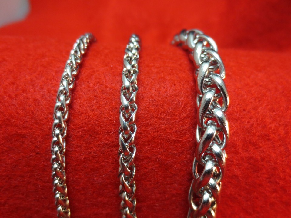 3/4/7 MM Mens 16-60" STAINLESS STEEL SILVER BRAIDED WHEAT ROPE CHAIN ...