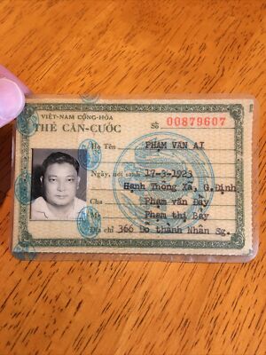 Orig South Vietnam Civilian ID Card Guarantee War Issue Man From 1969 ...