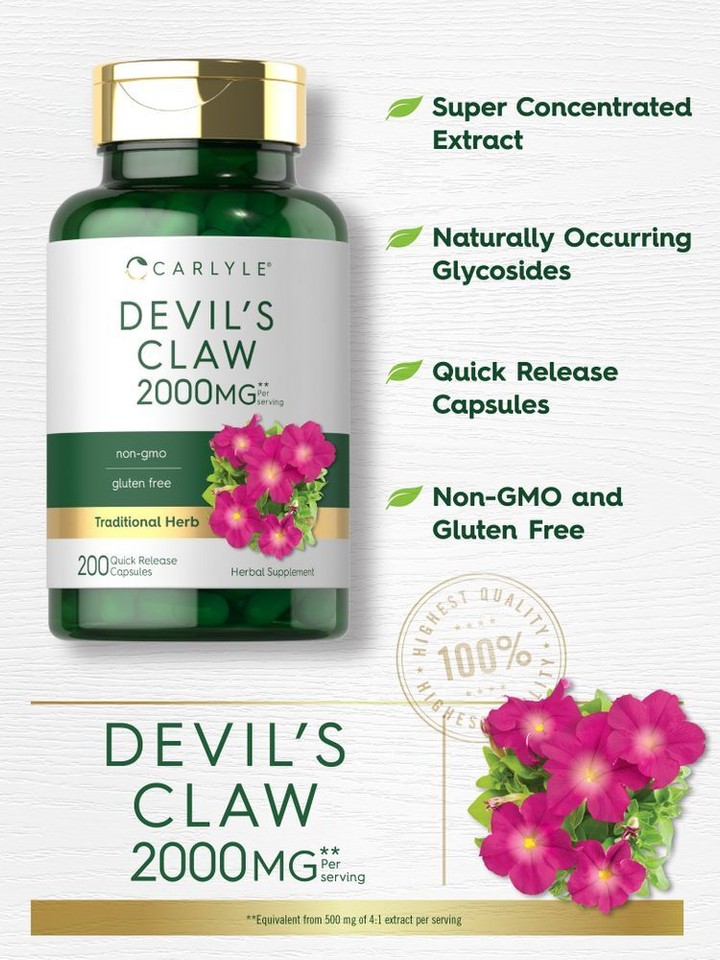 Devils Claw 2000mg | 200 Capsules | Concentrated Root Extract | by ...