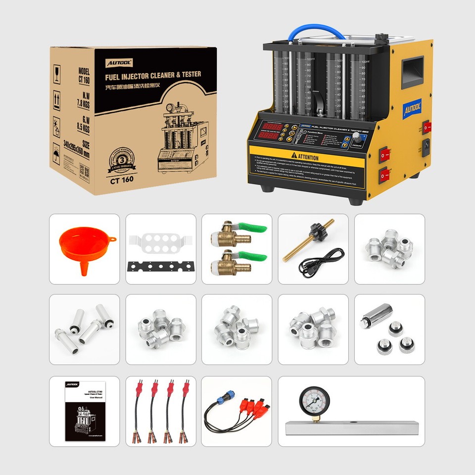 AUTOOL CT160 Fuel Injector Tester Cleaner Ultrasonic Heating Cleaning ...