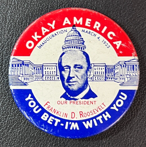 '76 Franklin D Roosevelt 1933 Inauguration Pin 2 1/4" Reprod. USA ...
