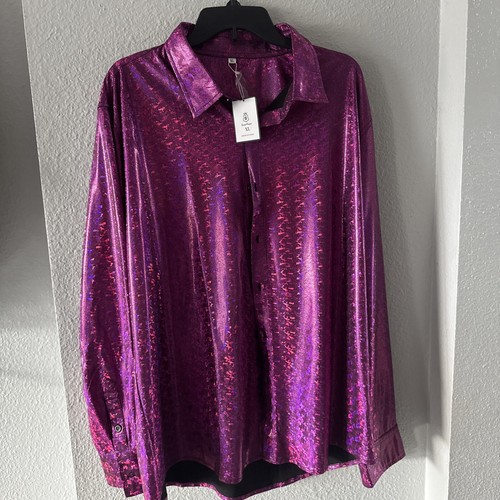 Vintage Shiny Holiday Party Purple Metallic Lee Gee Shirt XL | eBay
