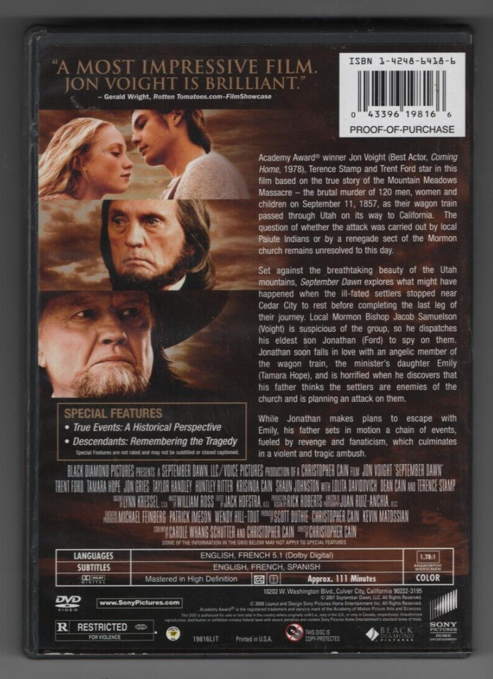 September Dawn (DVD, 2008) Jon Voight. Trent Ford. Western. Wagon Train ...