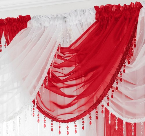 GEMMA & CHERRY BLOSSOM BEADED FRINGE ROUND VOILE SWAGS x1 Drape Curtain ...