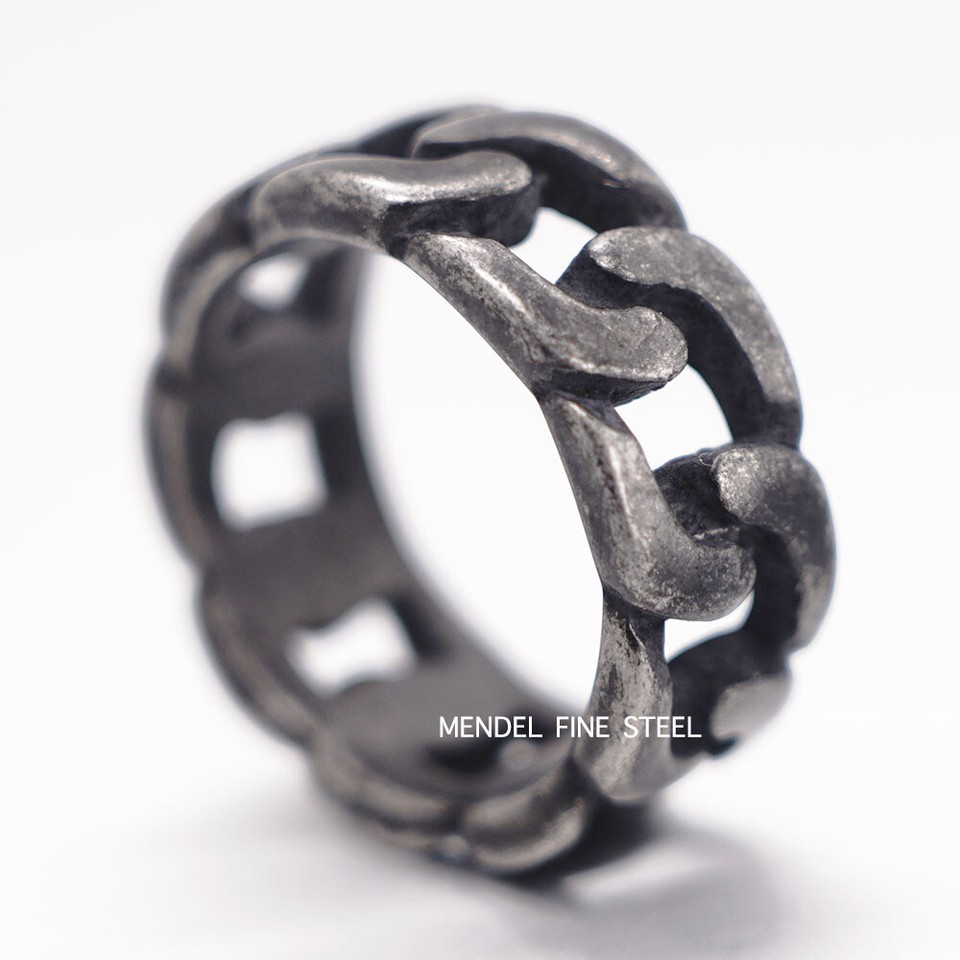 MENDEL Mens Stainless Steel Biker Miami Cuban link Band Ring for Men ...