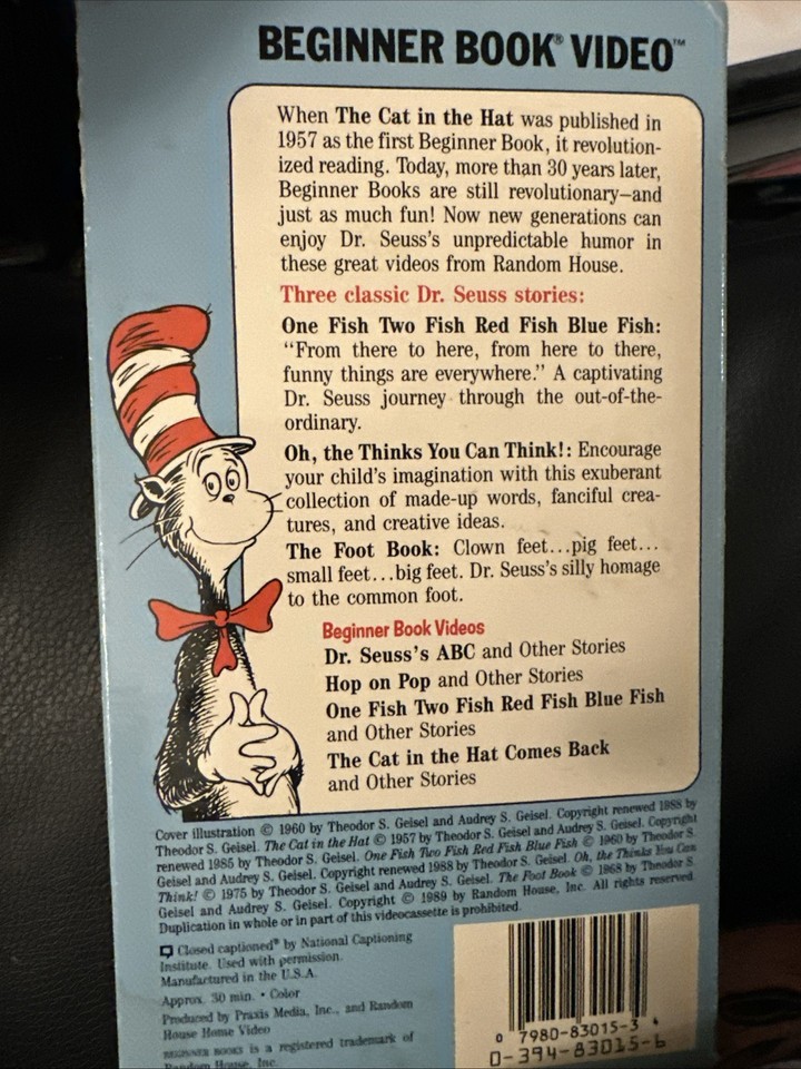 Dr. Suess One Fish Two Fish Red Fish Blue Fish (VHS, 1989) Random House ...