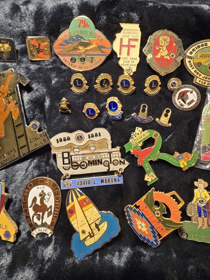 HUGE LOT OF VINTAGE INTERNATIONAL LIONS CLUB SERVICE PINS & BADGES LOT ...