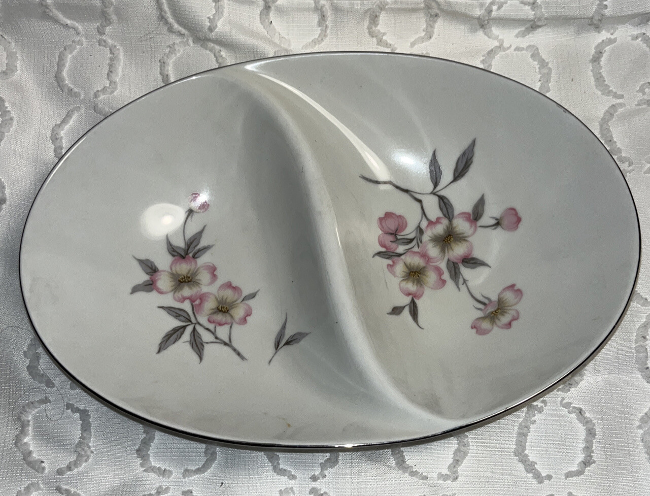 Sango Dogwood Oval China Divided Serving Bowl Dish | eBay