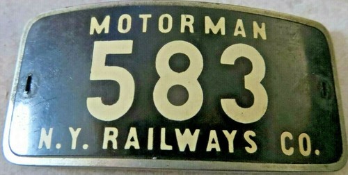 MOTORMAN 583 EMPLOYEE FOR N.Y. RAILWAYS CO. PRE 1940'S ALUMINUM HAT ...