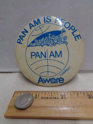 1967 1968 PAN AM pinback button 3" Henry Syverson art 1969 large AWARE ...