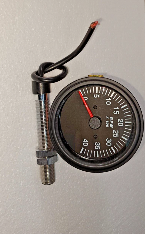 85mm Magnetic pickup Sensor Driven Tachometer 0-4000 RPM Black Bezel ...