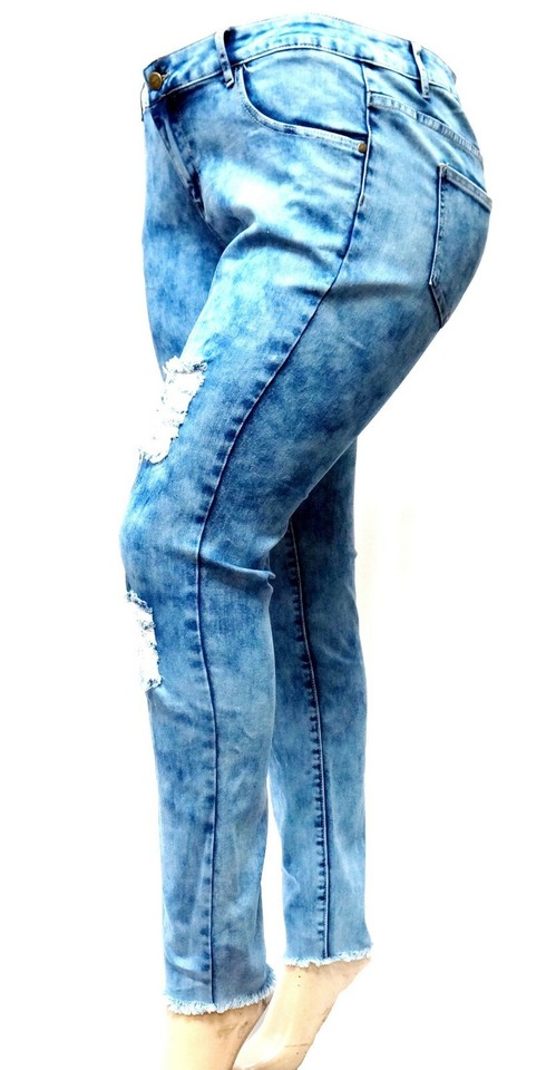 Womens Plus Size Jeans Distressed Black Denim skinny ripped Stretchy ...