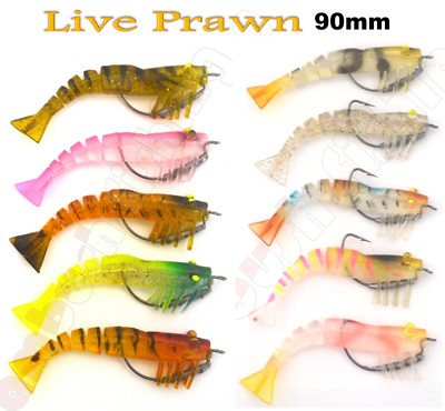 10x Rigged Live Prawn Lures Shrimp Soft Plastic 90mm Fishing Lure BREAM ...