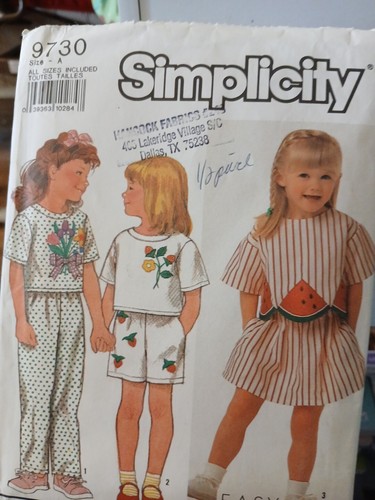 simplicity pattern with applique ,little girls short set and pants ...