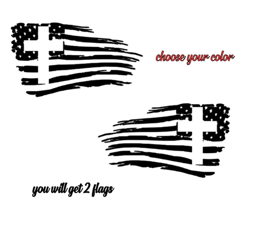 USA CROSS Distressed American Flag Car Window Vinyl Decal Graphic ...