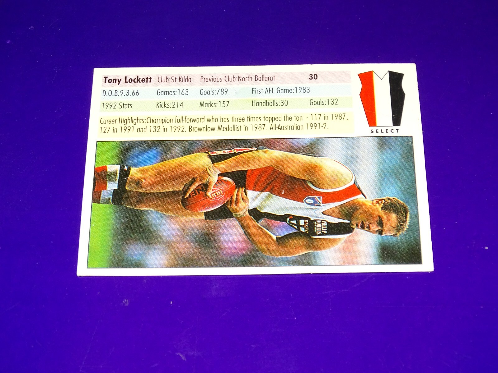 TONY LOCKETT NO. 30 * ST. KILDA SAINTS * 1993 SELECT | eBay Australia