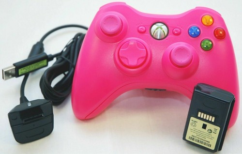 GENUINE Microsoft XBox 360 PINK Play & Charge Kit & Wireless Game ...