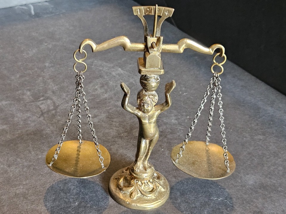 Vtg Brass Cherub Hanging Balance Scale of Justice | eBay