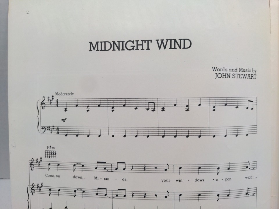 Midnight Wind Sheet Music John Stewart Piano Guitar Vocals 70s Country ...