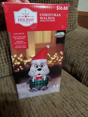 Holiday Time Wally Walrus with Santa Hat and Bowtie Inflatable 3.5 ft ...