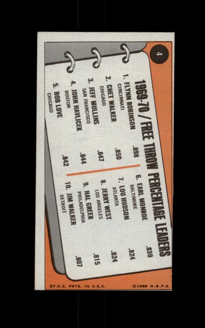 1970-71 Topps - League Leaders #4 Chet Walker, Jeff Mullins, Flynn ...