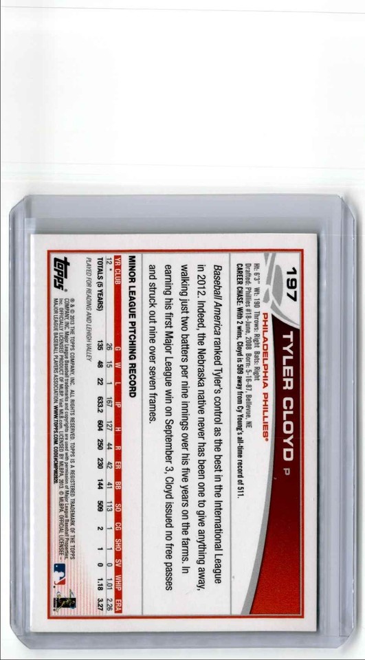 2013 Topps Emerald Green Foil Tyler Cloyd Rookie Philadelphia Phillies ...