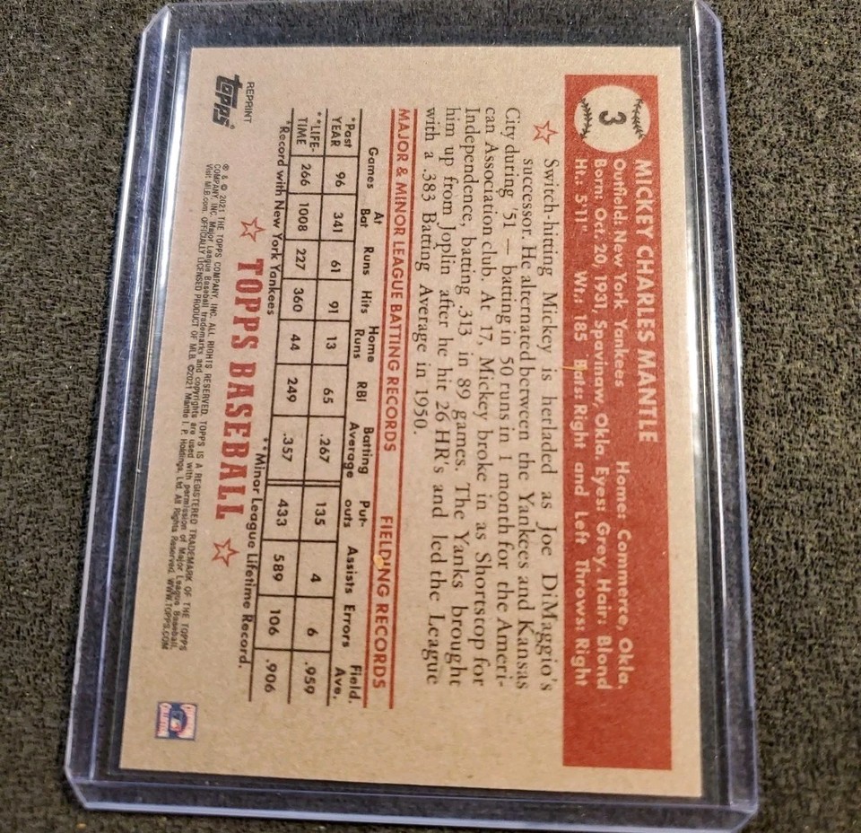 Mickey Mantle Reprint 2021 Topps Baseball New York Yankees | eBay