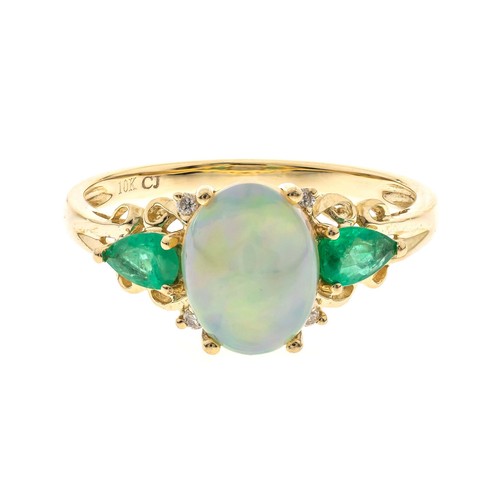 Gin and Grace Emma 10K Yellow Gold Oval-Cut Opal Ring 1.15tcw Eternity ...