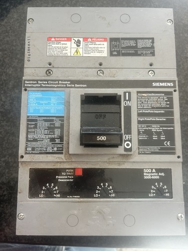 SIEMENS LXD63B500 500A LXD6 CIRCUIT BREAKER 3P 500 Amp Sentron I-T-E ...