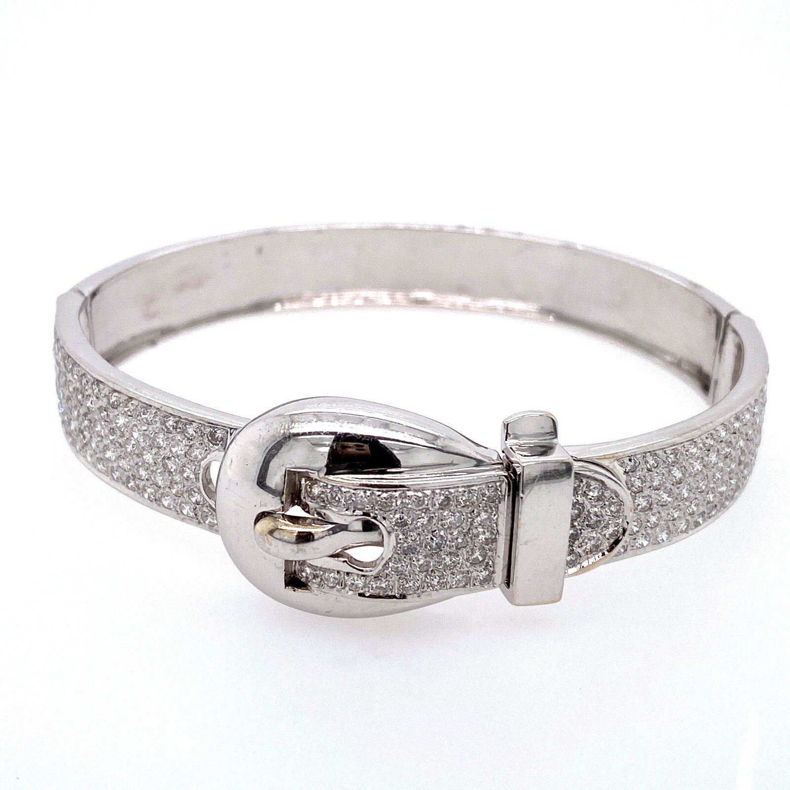 14k White Gold Pave Diamond Large Belt Buckle Bangle … - Gem