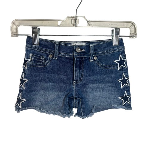 Jordache Girls Shorts Size 6 Embroidered Stars Blue Denim Cutoff Frayed ...