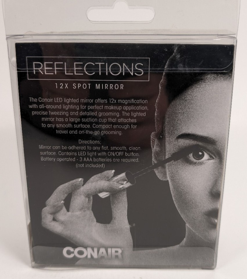 Conair Reflections 12X Spot Mirror LED Lighted 4.25" x 4.25" Suction ...