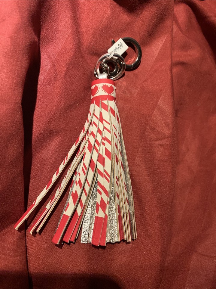 Brighton Red White Boho Tassel Leather candy cane Fob Key Chain NWT ...