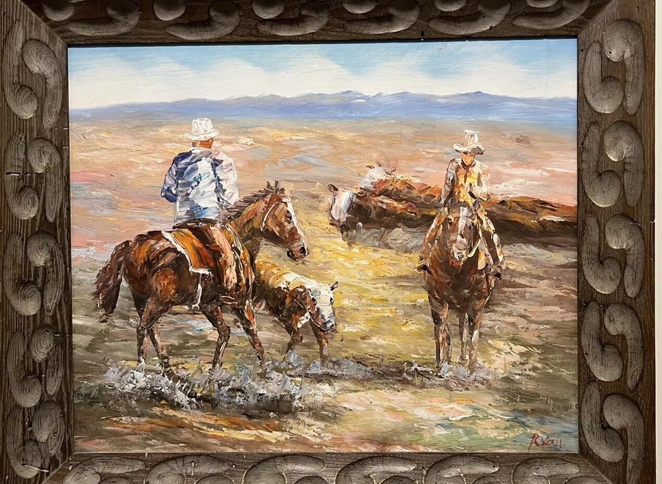 Original Large Oil Painting on Canvas Signed by Ryan —Western Horse ...