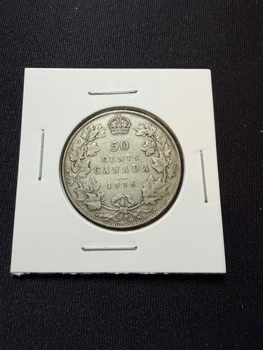 1916 King George Sterling Canada Silver 50 Cents Coin Half Dollar 92 ...