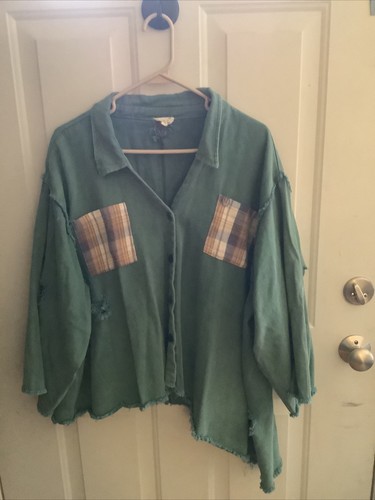 POL shacket womens S distressed Oversized Hi-lo Deconstructed Accent ...