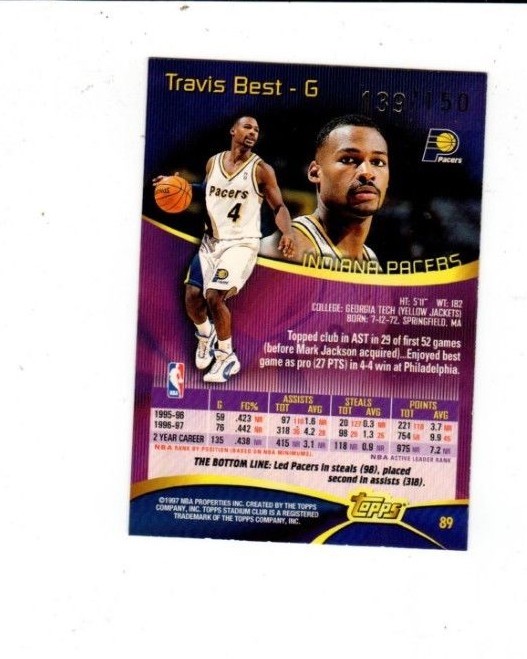 1997-98 Topps Stadium Club one of a Kind Travis Best Card 89 # 139/150 ...