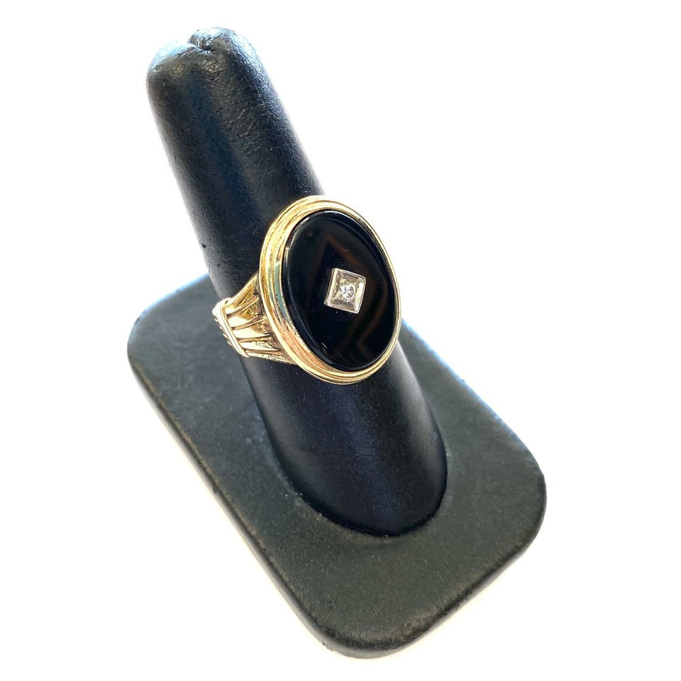 10k Gold Ring - Black Onyx w/ Diamond Stone | eBay