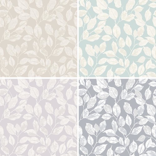 Rasch Floral Leaf Pattern Wallpaper Modern Metallic Silver Leaves Motif ...