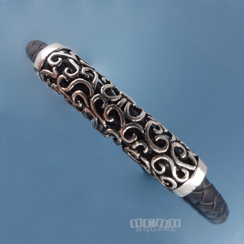 Antiqued Sterling Silver Openwork Wave Scroll Tube Pendant Bead 45mm ...